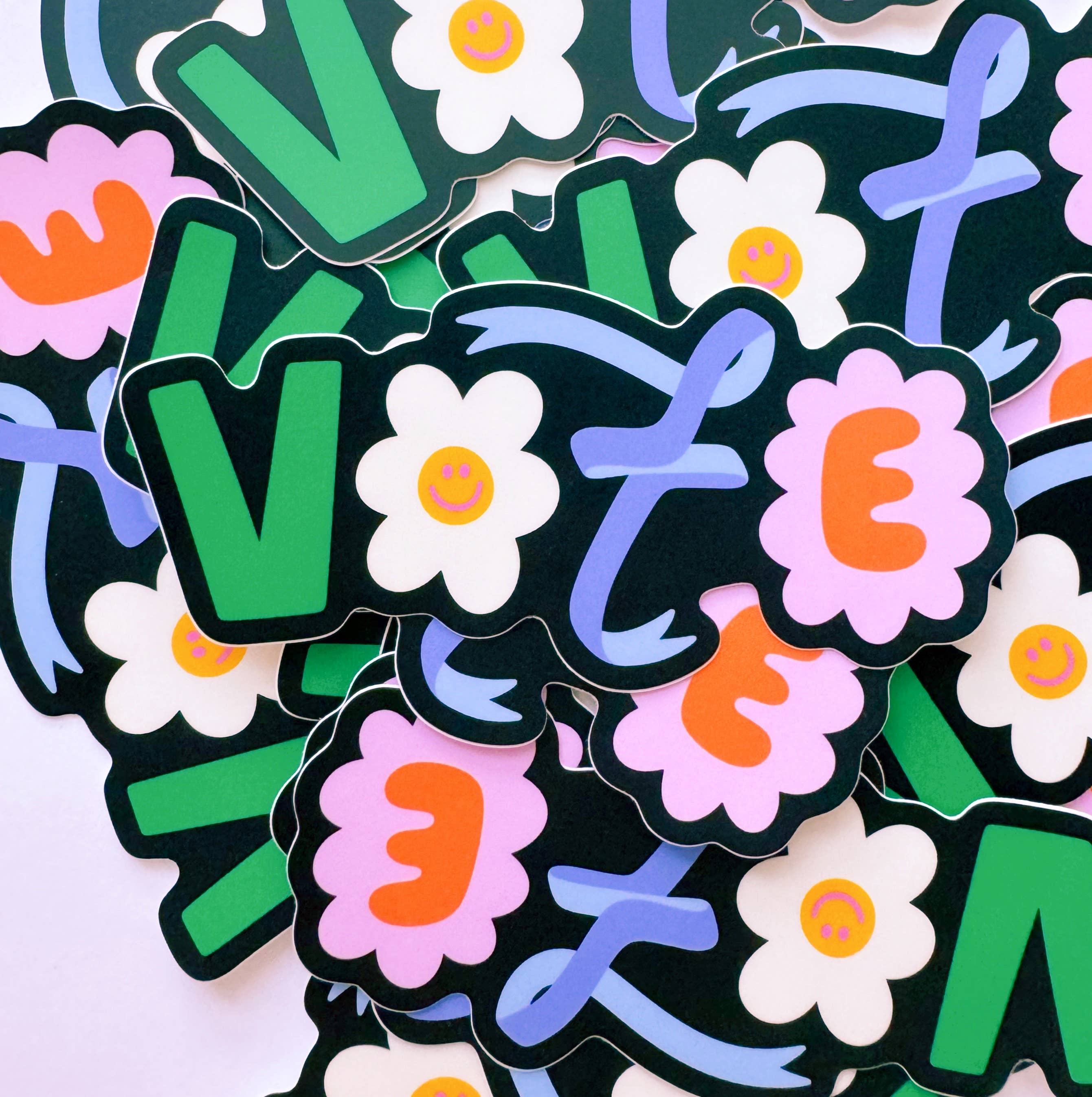 Flower and Bubble Letter Vote Sticker – Jubilee Balloon Co.